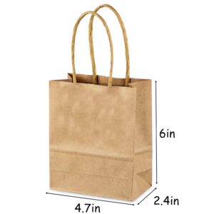 SPERPAND 50Pcs Kraft Paper Bags Mini Size - 6.5" Small Brown Paper Gift Bags with Handles, Party Favor Bags for Birthday, Wedding, Christmas, Baby Shower, Candy Bags