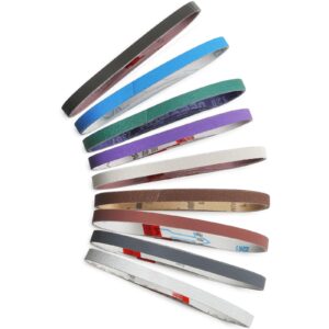 36 pcs 1/2" x 18" sanding belts set, 4 each of 80/120/240/400/600/800/1000/2500/5000 grits, replacement belts for air/electirc belt sander, for woodworking, plastics, fiberglass and metal polishing