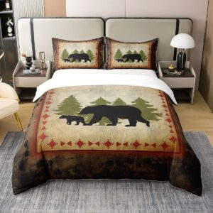 bear 100% cotton duvet cover king rustic farmhouse bear wildlife comforter cover wild bear bedding set country cabin lodge decor quilt cover nature woodland bear paw print bed cover brown green 3pcs