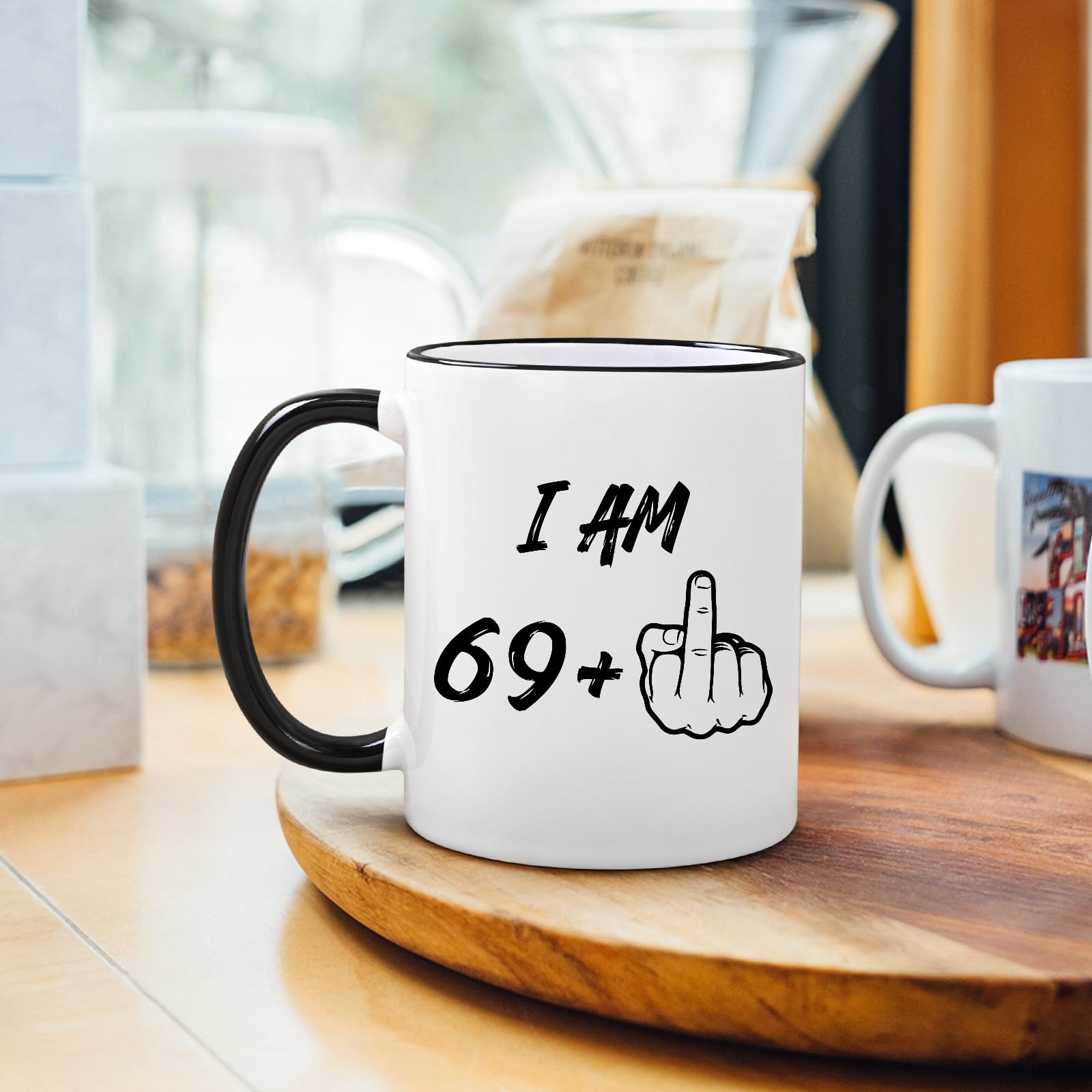 YHRJWN 70th Birthday Gifts for Women Men, I Am 69 Plus Middle Finger Coffee Mug, 70th Birthday Gifts Ideas for Friends, Grandma, Grandpa, Best 70 Year Old Gifts for Her Him, Novelty Cup, 11 Oz