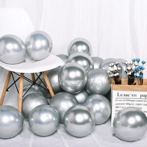 RUBFAC 154pcs Silver Balloons Different Sizes 18 12 10 5 Inches for Garland Arch, Chrome Metallic Silver Balloons for Birthday Baby Shower Graduation Wedding Anniversary Party Decorations