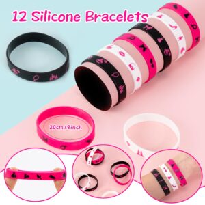 KELENO 110 Pink Party Favors Princess Birthday Supplies Straw Bubble Silicone Bracelet Keychain Tattoo Sticker Girl Kid Toy Gift Goodie Bag Stuffer Filler Makeup Party Decorations