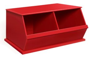 badger basket two bin stackable toy storage cubby organizer - crimson red