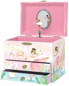 musical ballerina jewelry box for girls - kids music box with spinning ballerina, ballet birthday gifts for little girls, jewelry boxes, 6.8 x 5.3 x 6 in - ages 3-10, pink