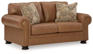 signature design by ashley carianna classic leather match loveseat with nailhead trim, dark brown