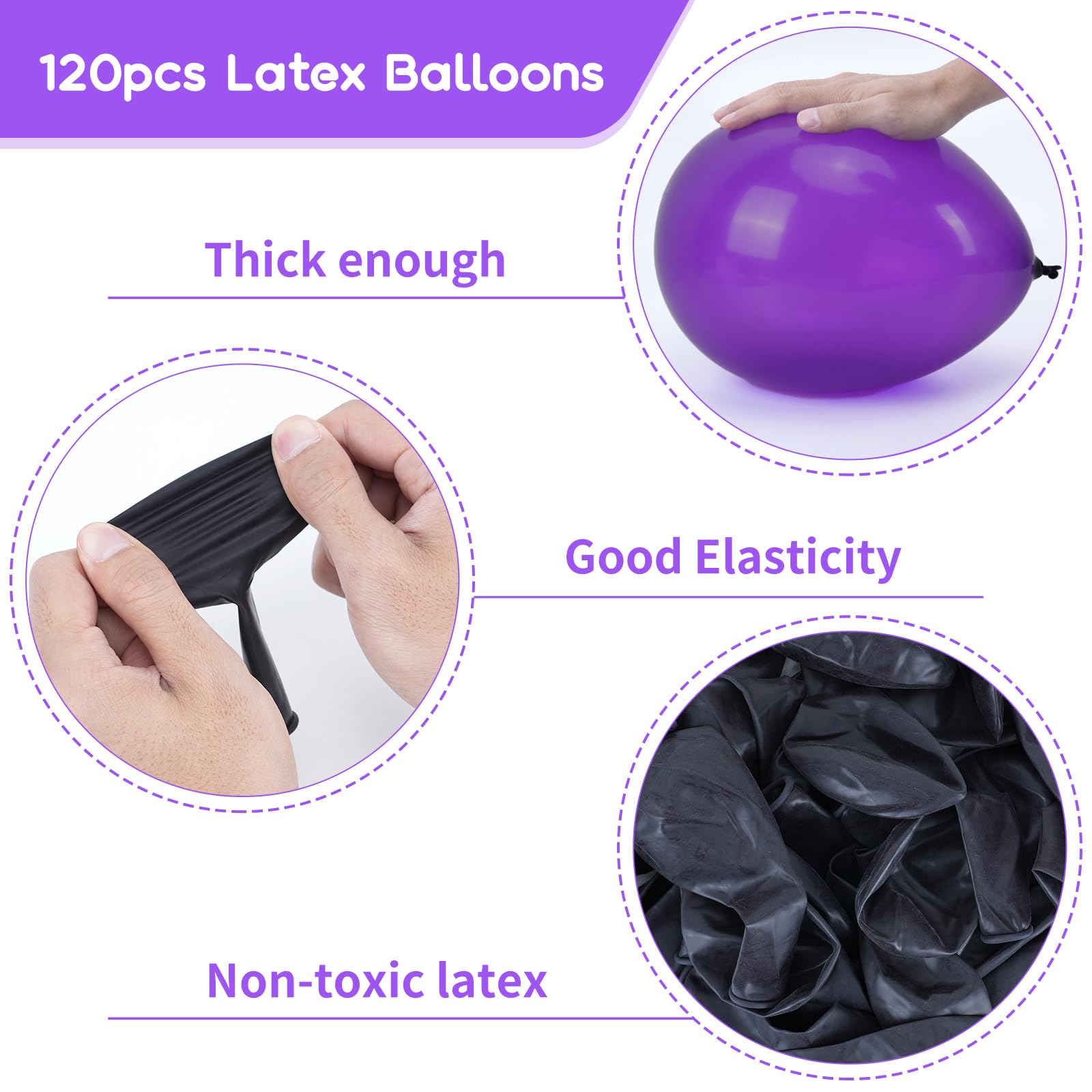 RUBFAC 120pcs Dark Purple Balloons 12 Inches Latex Balloons, Matte Dark Purple Balloons for Birthday Baby Shower Graduation Anniversary Wedding Party Supplies Arch Garland Decoration