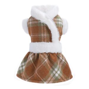 dog sweaters for small dogs girl dog dress sweater winter puppy clothes cold weather dog coat fleece warm pet outfit skirt for chihuahua yorkie teacup plaid cat apparel (xx-small, brown)