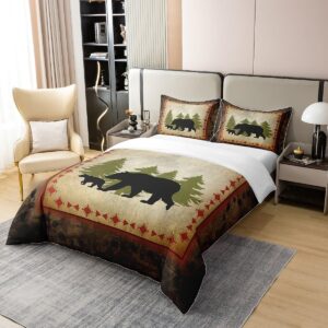 Bear 100% Cotton Duvet Cover King Rustic Farmhouse Bear Wildlife Comforter Cover Wild Bear Bedding Set Country Cabin Lodge Decor Quilt Cover Nature Woodland Bear Paw Print Bed Cover Brown Green 3Pcs