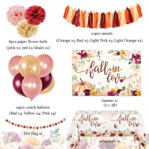 Fall Bridal Shower Decorations - Fall In Love Banner Balloons Set Fall Pumpkin Floral Theme Party Decorations for Fall Bachelorette Party Decorations,Wedding Anniversary Party Supplies