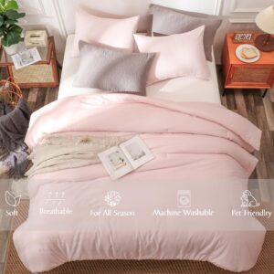 HAOWANER Handcrafted Non-Migrating Fill Light Pink Comforter Full Size Comforter Set, Pink Full Size Comforter Set, Full Bed Comforter Full Size Pink Comforter Set Full, Girls Comforter Sets Full