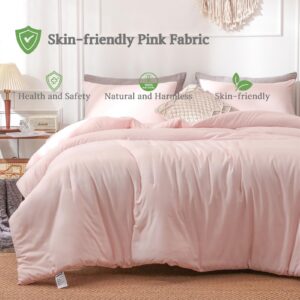 HAOWANER Handcrafted Non-Migrating Fill Light Pink Comforter Full Size Comforter Set, Pink Full Size Comforter Set, Full Bed Comforter Full Size Pink Comforter Set Full, Girls Comforter Sets Full