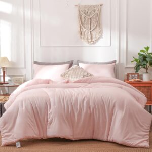 haowaner handcrafted non-migrating fill light pink comforter full size comforter set, pink full size comforter set, full bed comforter full size pink comforter set full, girls comforter sets full