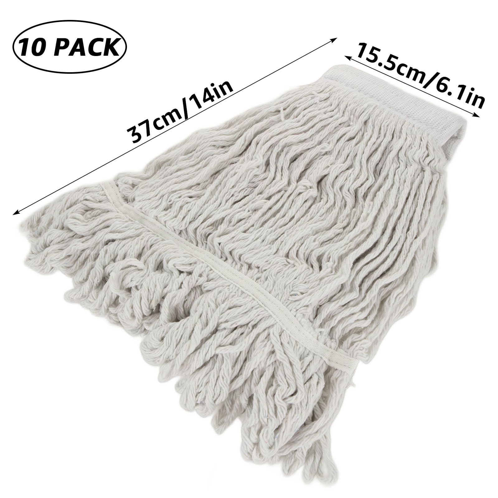 10Pcs Commercial String Mop Head, Loop-End Mop Head Replacement, Heavy Duty Mop Head Refills, Cotton Looped End Wet Cleaning Mop Refill for Floor Cleaning, Home, Industrial and Commercial Use (White)