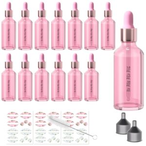 cyclemore 2 oz pink glass dropper bottles eye dropper bottles with glass scales, 12 pack tincture bottles with labels and funnels for perfumes,essential oils & makeup