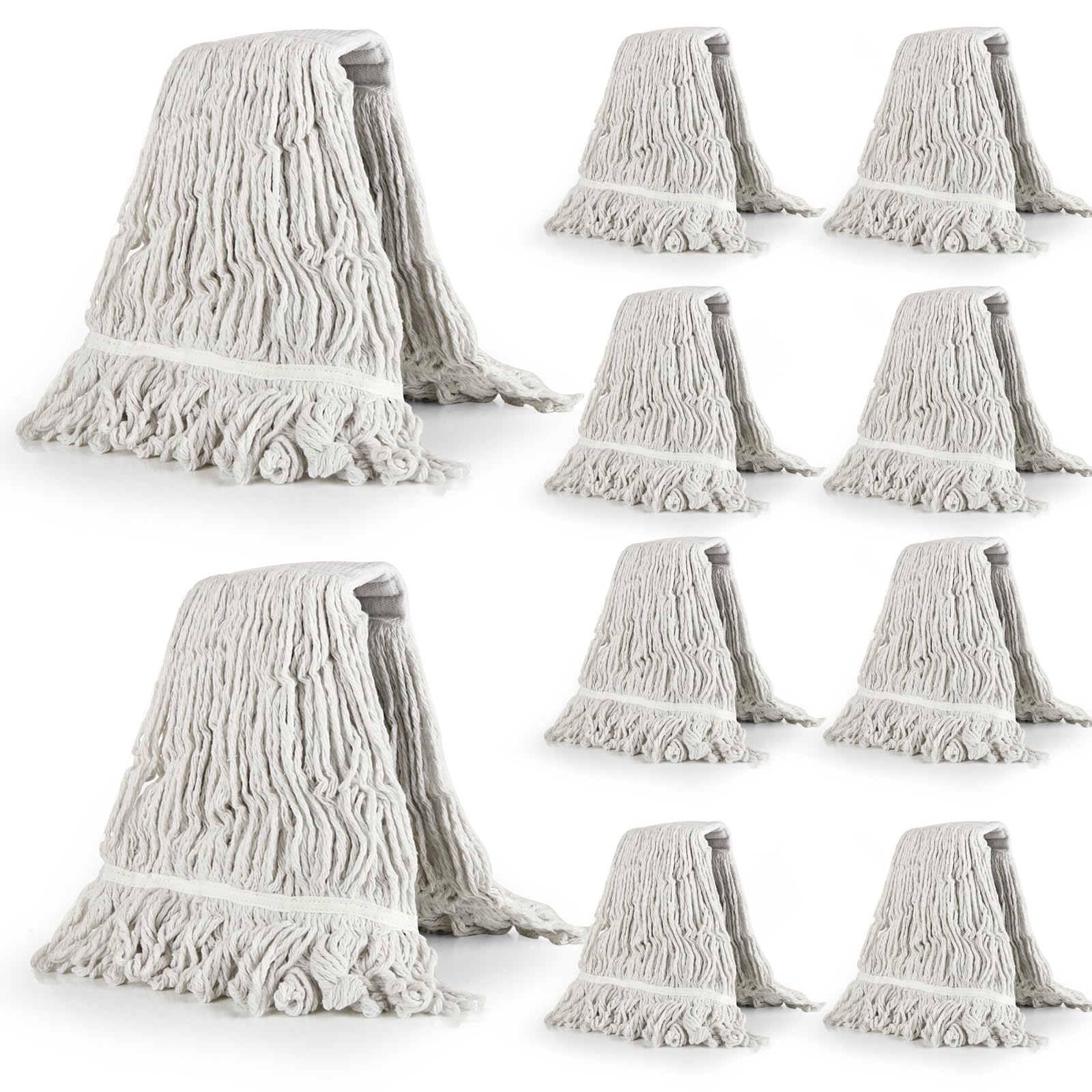 10Pcs Commercial String Mop Head, Loop-End Mop Head Replacement, Heavy Duty Mop Head Refills, Cotton Looped End Wet Cleaning Mop Refill for Floor Cleaning, Home, Industrial and Commercial Use (White)