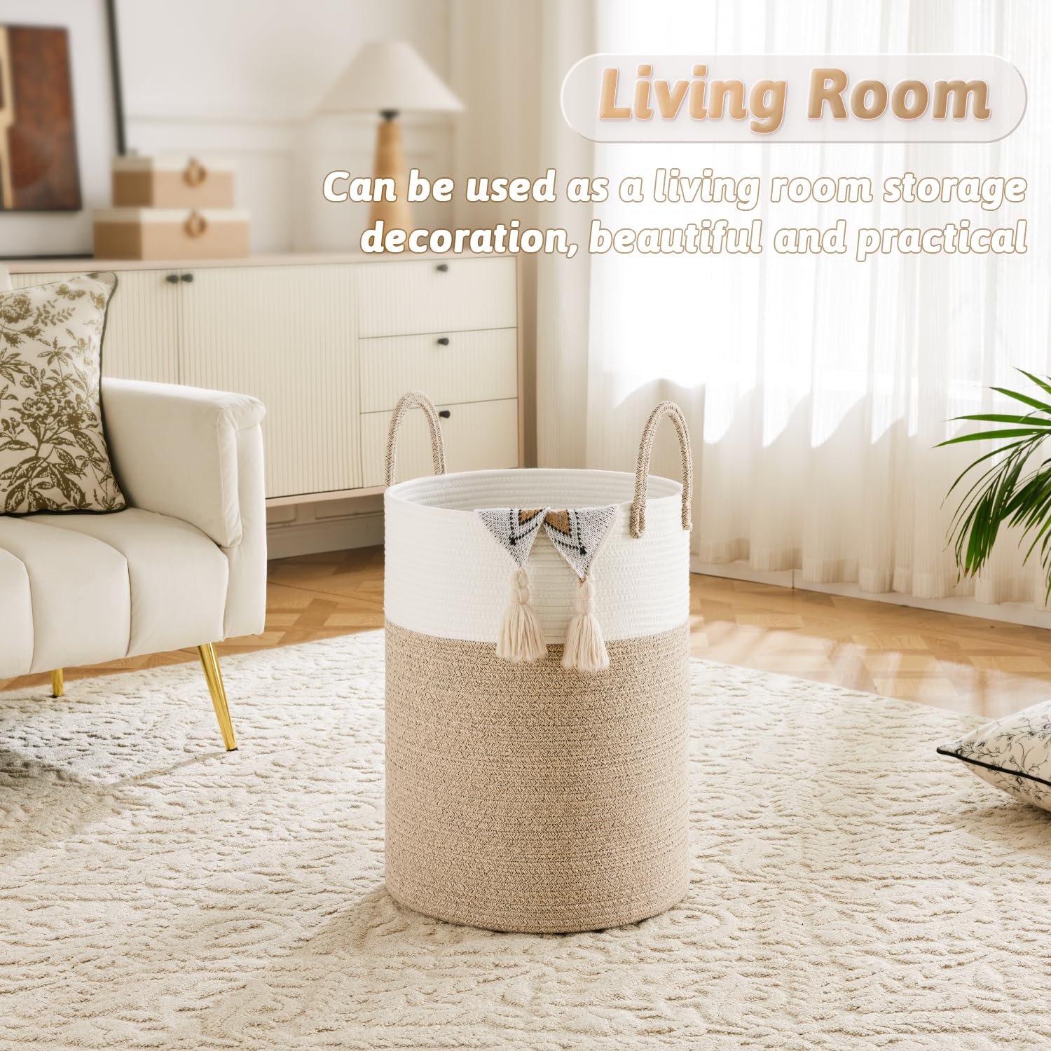 Artfeel Laundry Basket,Woven Cotton Rope Laundry Hamper,60L for Decor Storage of Dirty Clothes,Toys and Blankets in Bathroom,Baby Room and Living Room