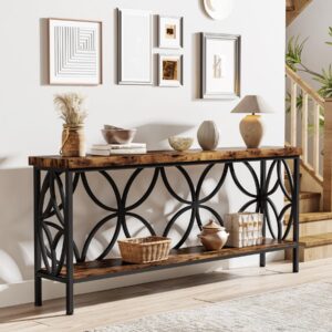 Tribesigns 70.9-Inch Narrow Sofa Table, Industrial Long Sofa Table Behind Couch, Entry Console Table with Storage for Entryway, Living Room, Foyer, Unique Design, Rustic Brown