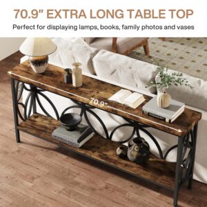 Tribesigns 70.9-Inch Narrow Sofa Table, Industrial Long Sofa Table Behind Couch, Entry Console Table with Storage for Entryway, Living Room, Foyer, Unique Design, Rustic Brown