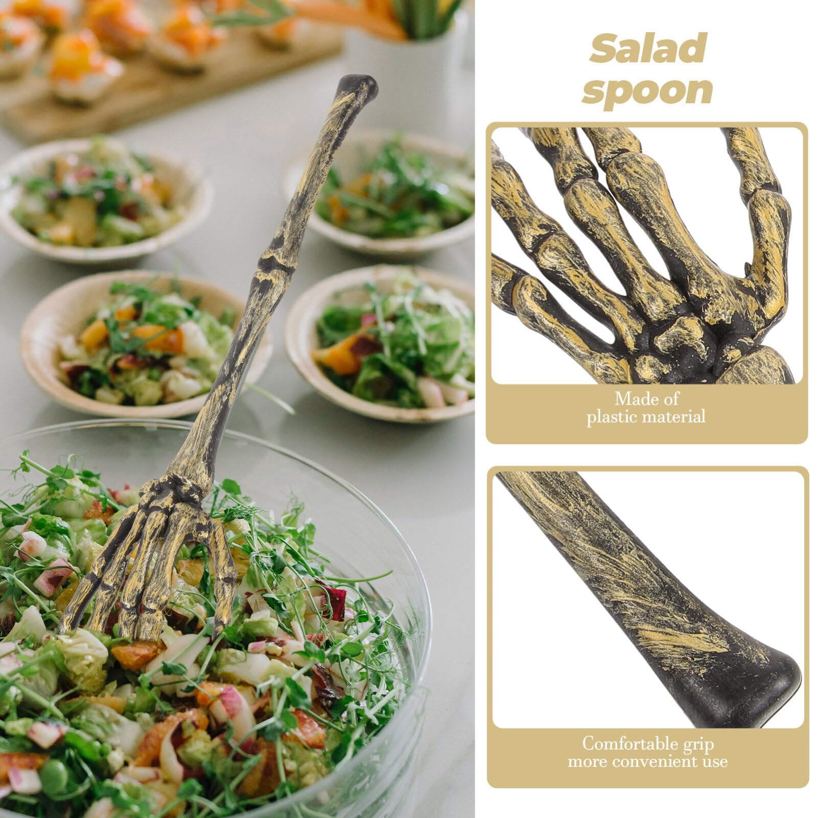 EXCEART Halloween Skeleton Hands Salad Tongs: 1 Pair Skull Salad Spoon Skeleton Arm Serving Forks Appetizer Kitchen Tableware for Haunted House Party Utensils