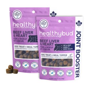 healthybud hip and joint supplement dog treats - glucosamine soft beef liver bites for senior dogs, arthritis support (4.6oz (2-pack))