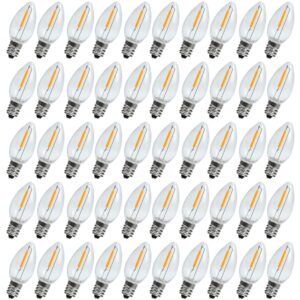 50 pack c7 led night light bulbs, c7 led replacement light bulb for christmas string light, 0.6 watt equivalent to 7 watt, warm white 2200k, e12 candelabra base clear plastic led bulbs