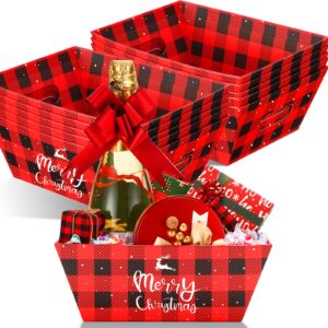 tenceur 24 pcs christmas baskets for gifts 10 x 8 inch empty basket with handle christmas baskets for gifts wine gift basket empty red sturdy diy bulk gift basket kraft market tray basket with handles