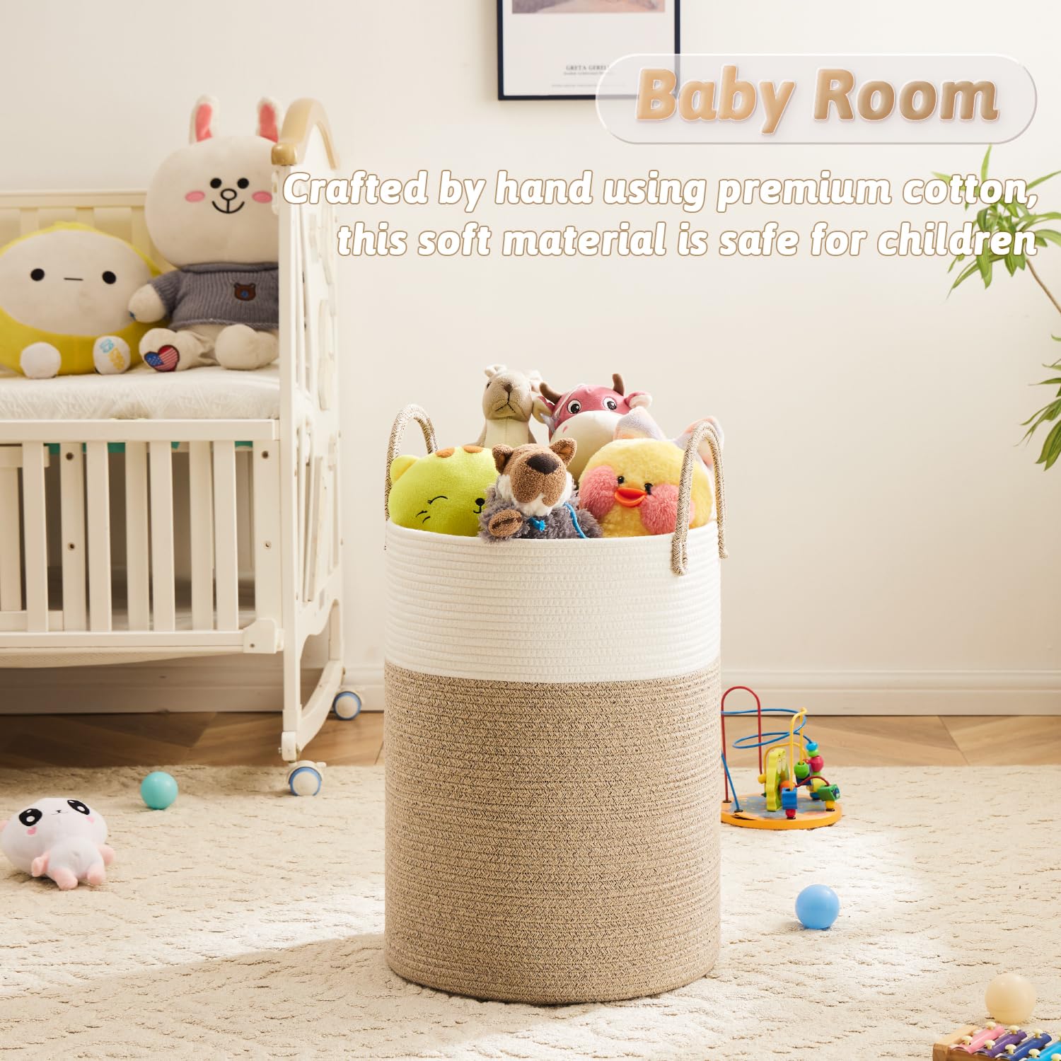 Artfeel Laundry Basket,Woven Cotton Rope Laundry Hamper,60L for Decor Storage of Dirty Clothes,Toys and Blankets in Bathroom,Baby Room and Living Room