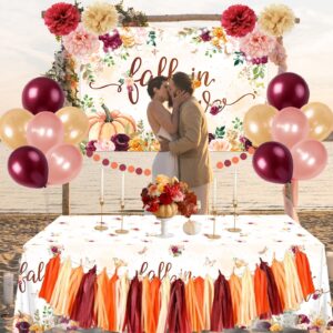 Fall Bridal Shower Decorations - Fall In Love Banner Balloons Set Fall Pumpkin Floral Theme Party Decorations for Fall Bachelorette Party Decorations,Wedding Anniversary Party Supplies