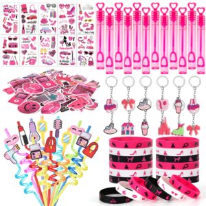 keleno 110 pink party favors princess birthday supplies straw bubble silicone bracelet keychain tattoo sticker girl kid toy gift goodie bag stuffer filler makeup party decorations