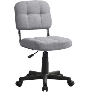 vecelo modern armless home office desk chair, 360°rolling swivel adjustable height for make up/bed room/small space, linen fabric, gray