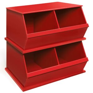 Badger Basket Two Bin Stackable Toy Storage Cubby Organizer - Crimson Red