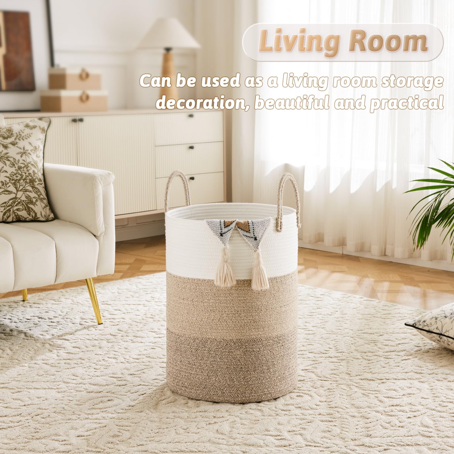 Artfeel Laundry Basket,Woven Cotton Rope Laundry Hamper,60L for Decorative Storage of Dirty Clothes,Toys and Blankets in Bathroom,Bedroom and Living Room