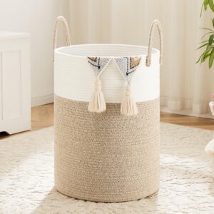 artfeel laundry basket,woven cotton rope laundry hamper,60l for decor storage of dirty clothes,toys and blankets in bathroom,baby room and living room