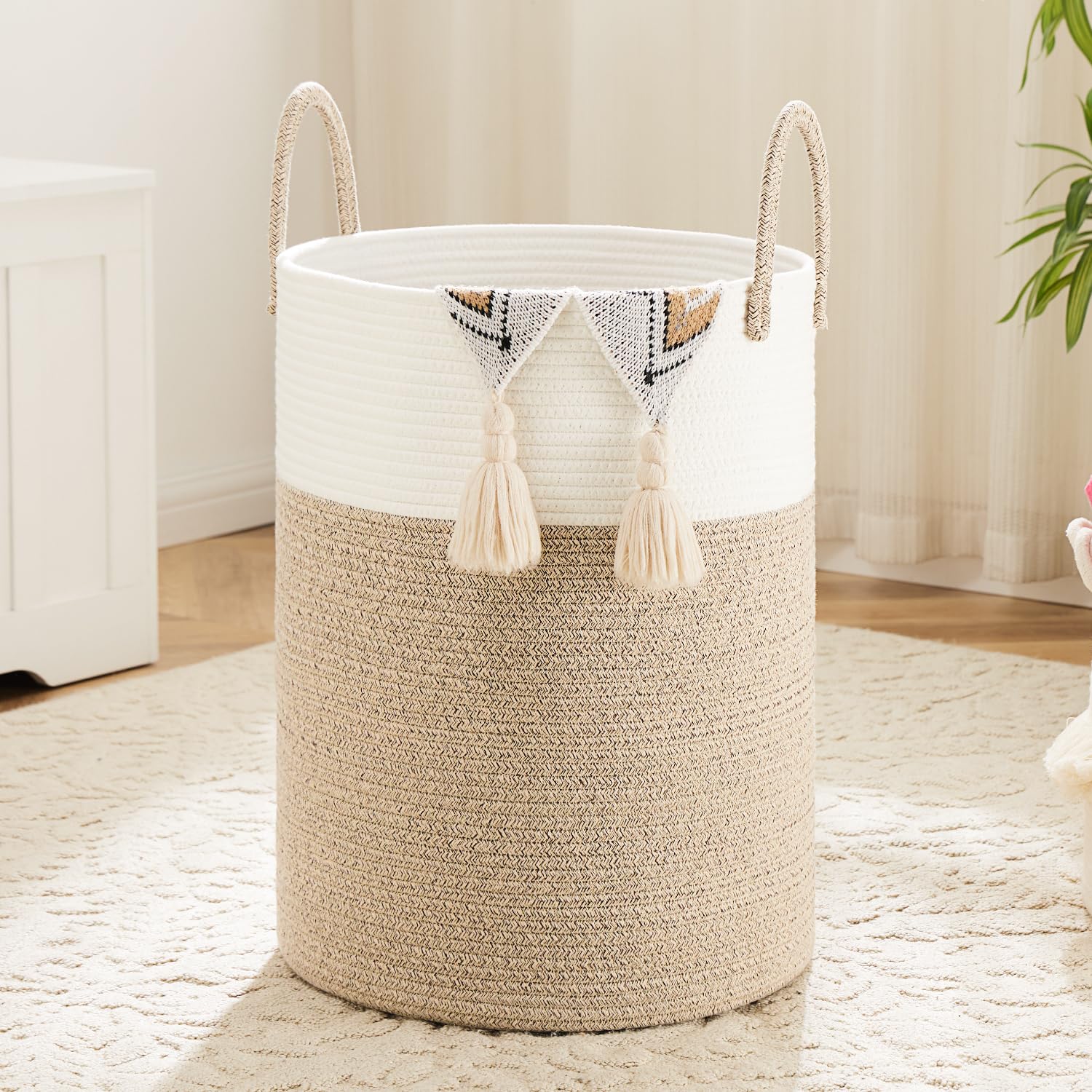 Artfeel Laundry Basket,Woven Cotton Rope Laundry Hamper,60L for Decor Storage of Dirty Clothes,Toys and Blankets in Bathroom,Baby Room and Living Room