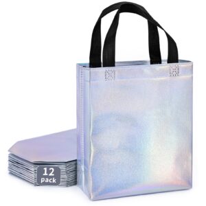 iioscre 12 pcs gift bags with handles, iridescent holographic gift bags bulk, reusable gift tote bags medium size, birthdays gift bags goodie bags, party favor bags for weddings christmas