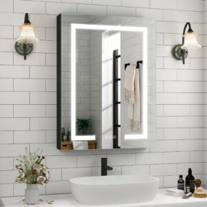 klajowp led lighted bathroom medicine cabinet with mirror, 24x32 inch medicine cabinet with mirror, recessed or surface bathroom medicine cabinet with lights, medicine cabinet mirror black, anti-fog