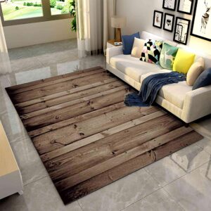 brown wood grain area rugs, 2x3ft, vintage farm wood pattern kids rug, low pile non-shedding non-slip rug, machine washable carpets for living room bedroom indoor decor