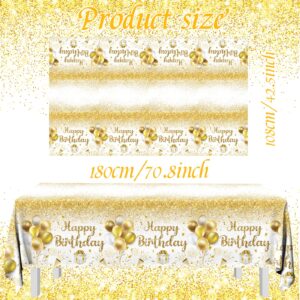 Happy Birthday Tablecloths,Gold and White Birthday Party Decorations 3pcs Gold Confetti Disposable Table Cover for Indoor or Outdoor Girls Boys Women Men’s 21st 30th 50th Birthday Party