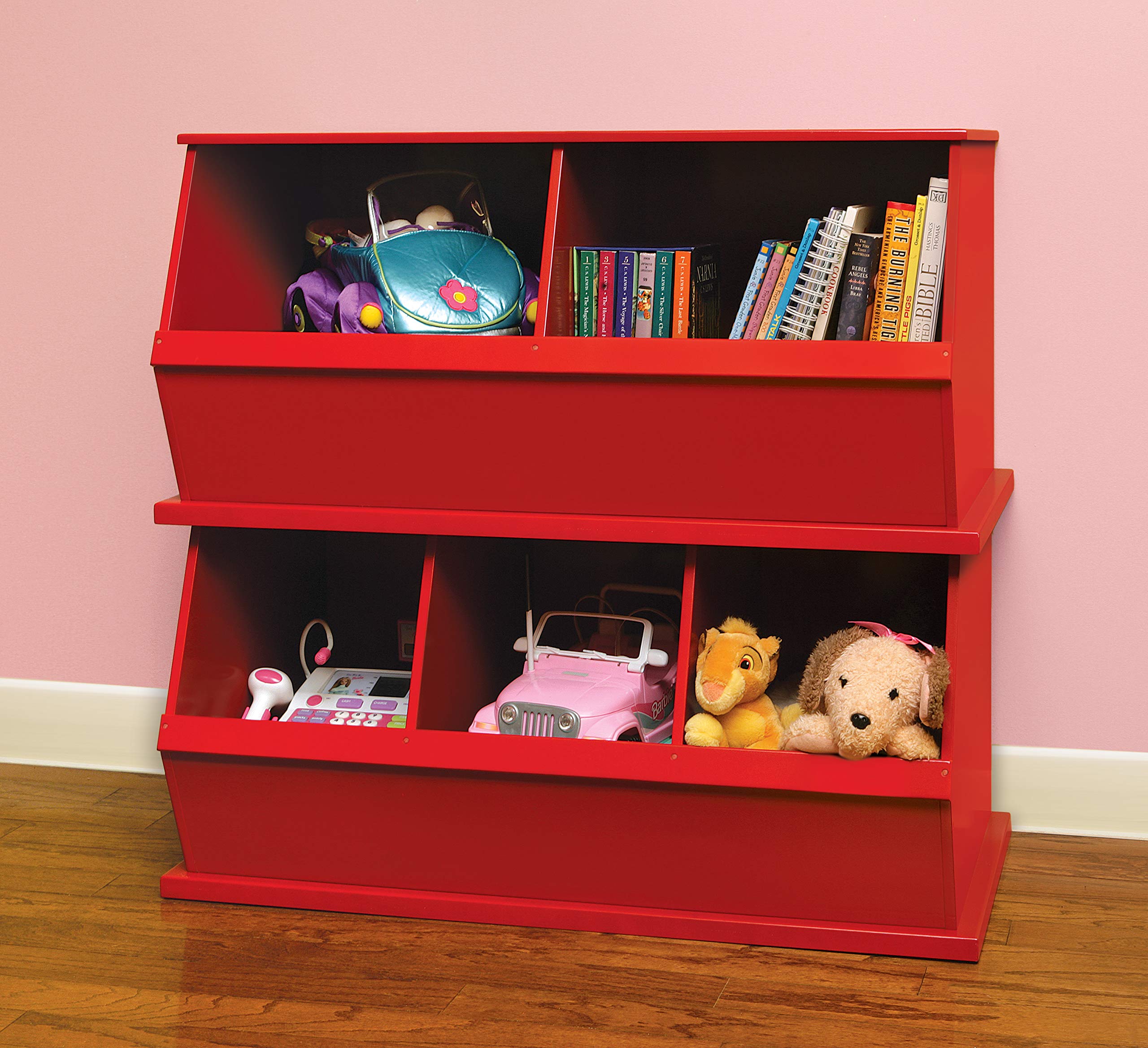 Badger Basket Two Bin Stackable Toy Storage Cubby Organizer - Crimson Red