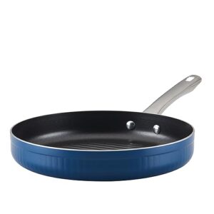 farberware style nonstick cookware deep round grill pan/griddle, dishwasher safe, 11.25 inch - blue