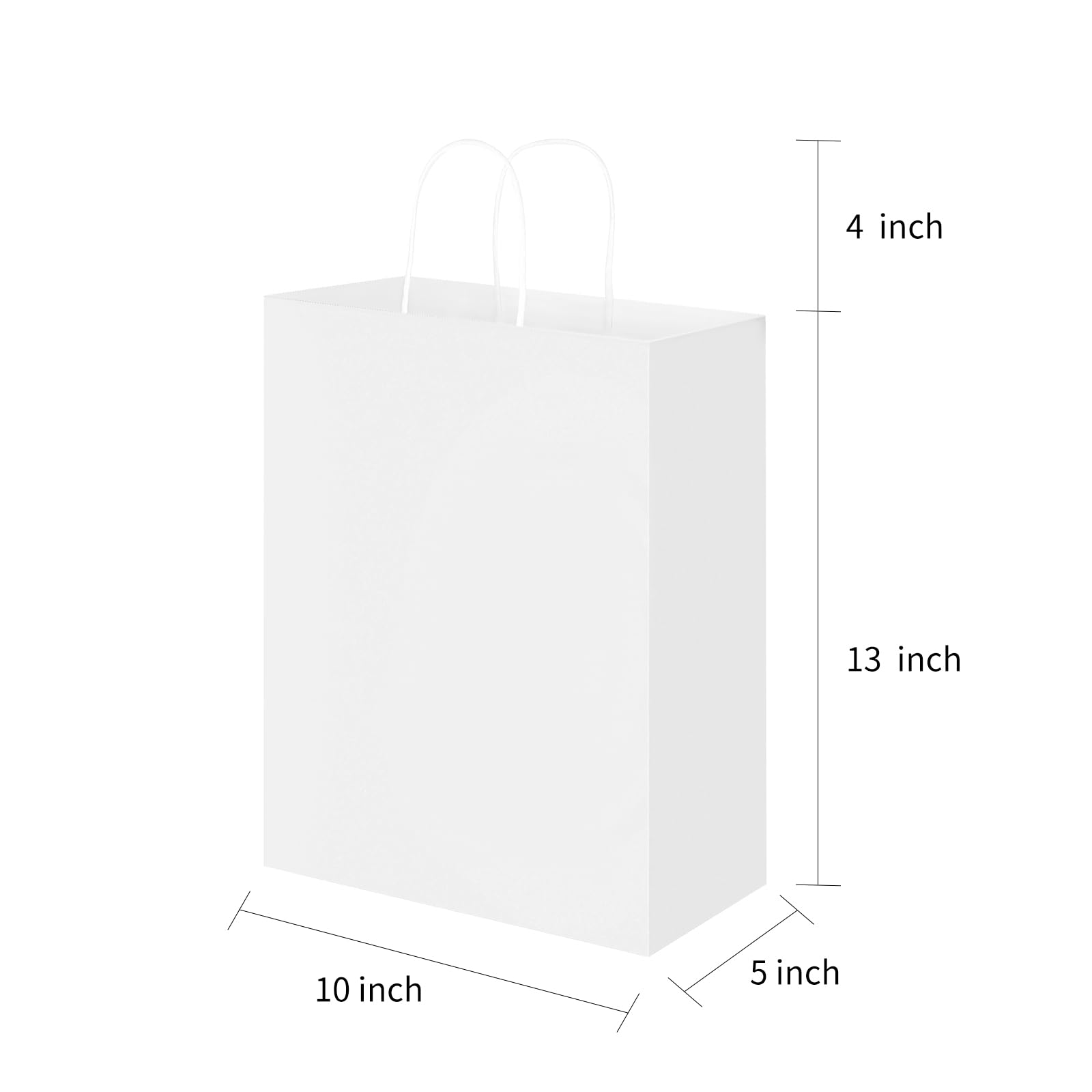 Oikss 50 Pack 10x5x13 White Kraft Paper Bags with Handles Bulk for Birthday Party Favors Grocery Retail Shopping Business Goody Recycled Craft Gift Bags (Large Size, 50 Count)