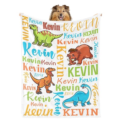 YMDLQDP Custom Name Blanket with Dinosaur Personalized Kids Blanket for Birthday Halloween Customized Throw Blankets Cute Animal Blanket for Bed Couch Camping