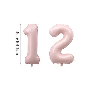 YFHVJTKO 40 Inch Number 12 Foil Balloons 12th Celebration Decorations for Happy 12th Birthday Party Wedding Bridal Shower Engagement Photo Shoot Anniversary Decoration, Number 12 Baby pink Balloon