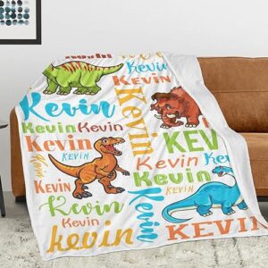 YMDLQDP Custom Name Blanket with Dinosaur Personalized Kids Blanket for Birthday Halloween Customized Throw Blankets Cute Animal Blanket for Bed Couch Camping