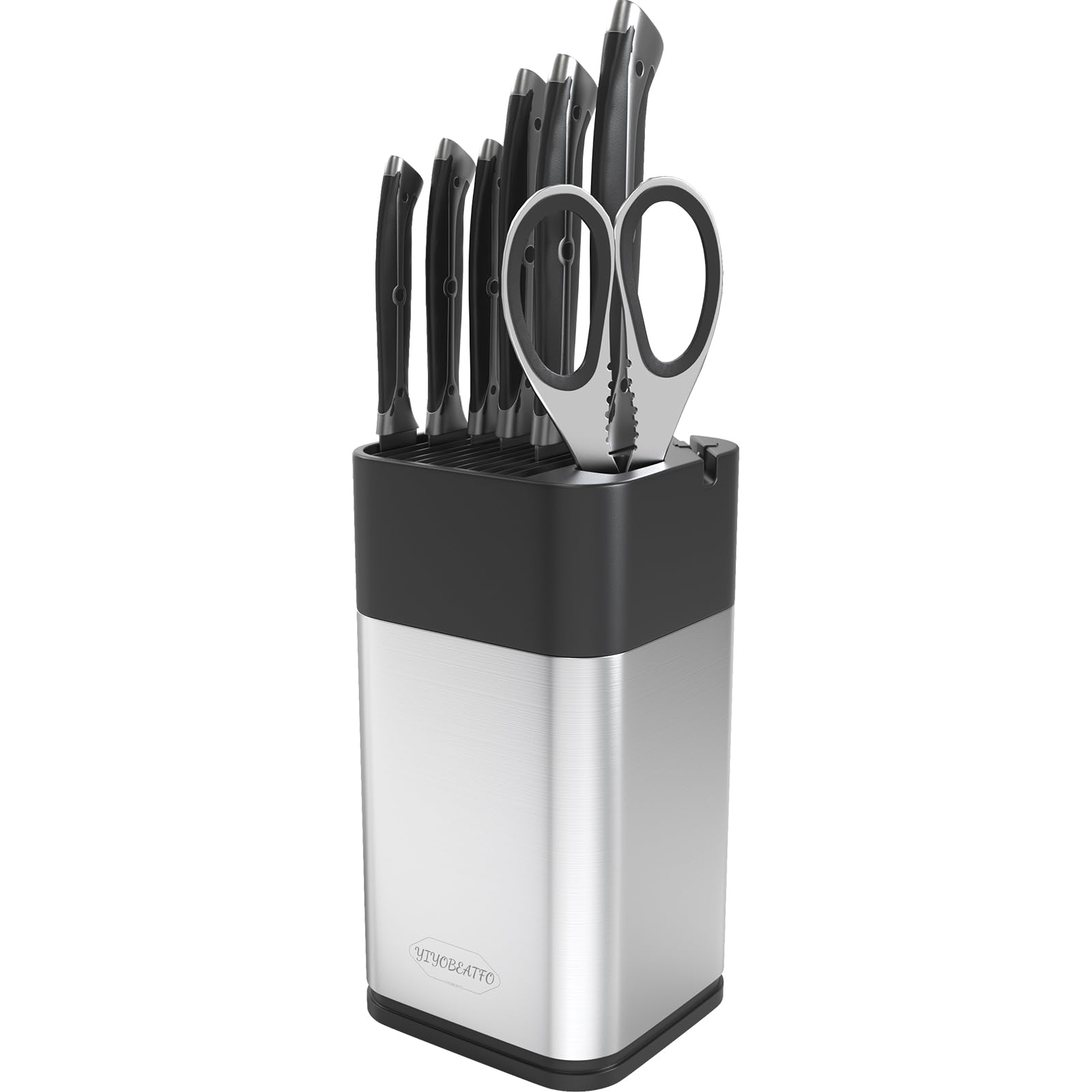 YIYOBEATFO Knife Block Holder,Universal Knife Block Without Knives, Space Saving Knife Storage and Protect Blades, Unique Modern Design with Knife Sharpener and Scissor Slot.