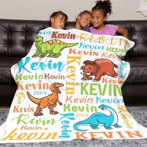 YMDLQDP Custom Name Blanket with Dinosaur Personalized Kids Blanket for Birthday Halloween Customized Throw Blankets Cute Animal Blanket for Bed Couch Camping