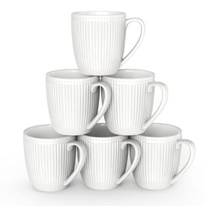 homeelves coffee mugs set of 6, 16 oz white coffee mugs, porcelain mugs, large and easy to grip mug sets, embossed coffee cup set for coffee, white