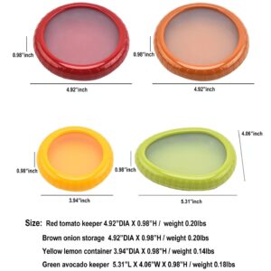 halteoly 4PC Silicone Fruit and Vegetable Storage Containers Set for Fridge, Onion Storage Container, Avocado keeper,Tomato Saver,and Lemon holder