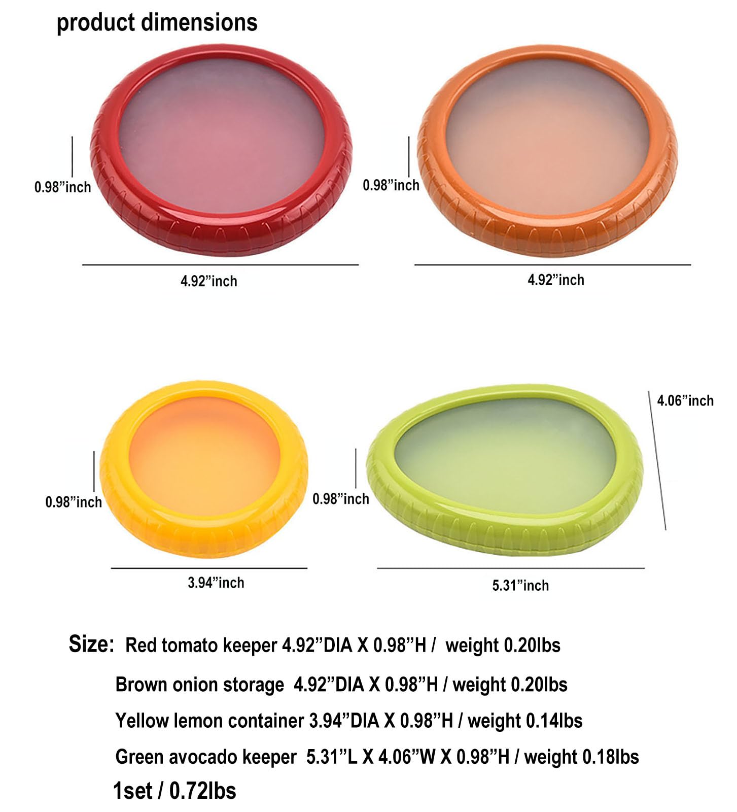 halteoly 4PC Silicone Fruit and Vegetable Storage Containers Set for Fridge, Onion Storage Container, Avocado keeper,Tomato Saver,and Lemon holder