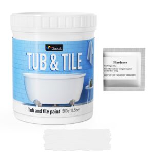 tub and tile paint, tub and tile refinishing kit with hardener, tile paint and tub refinishing kit bathtub paint water based &low odor, sink paint for bathroom kitchen, semi-gloss white, 25-30sq.ft